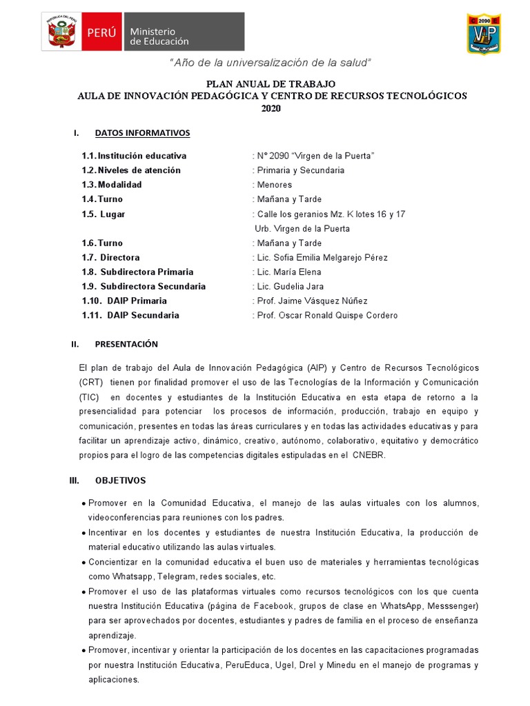 Plan Anual de Trabajo Aip-Crt 2022 | PDF | Enseñando | Maestros