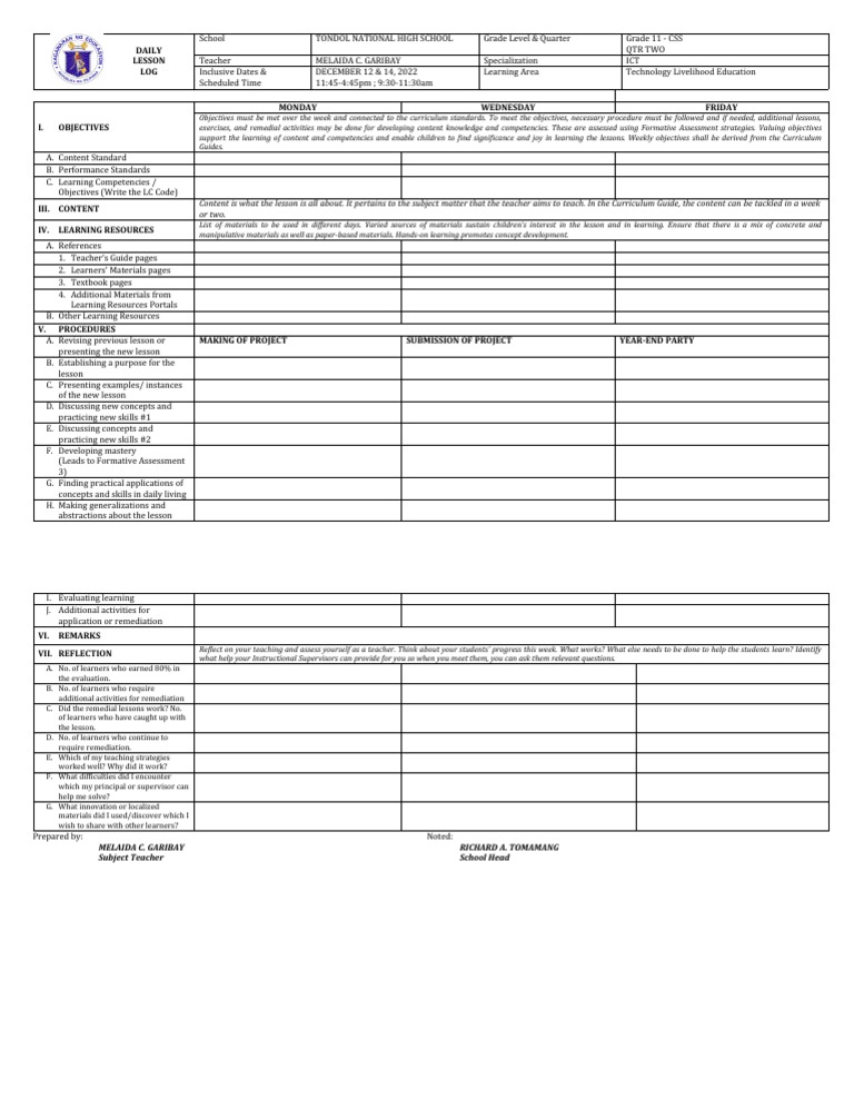 SHS DLL Q2 - w6 | PDF