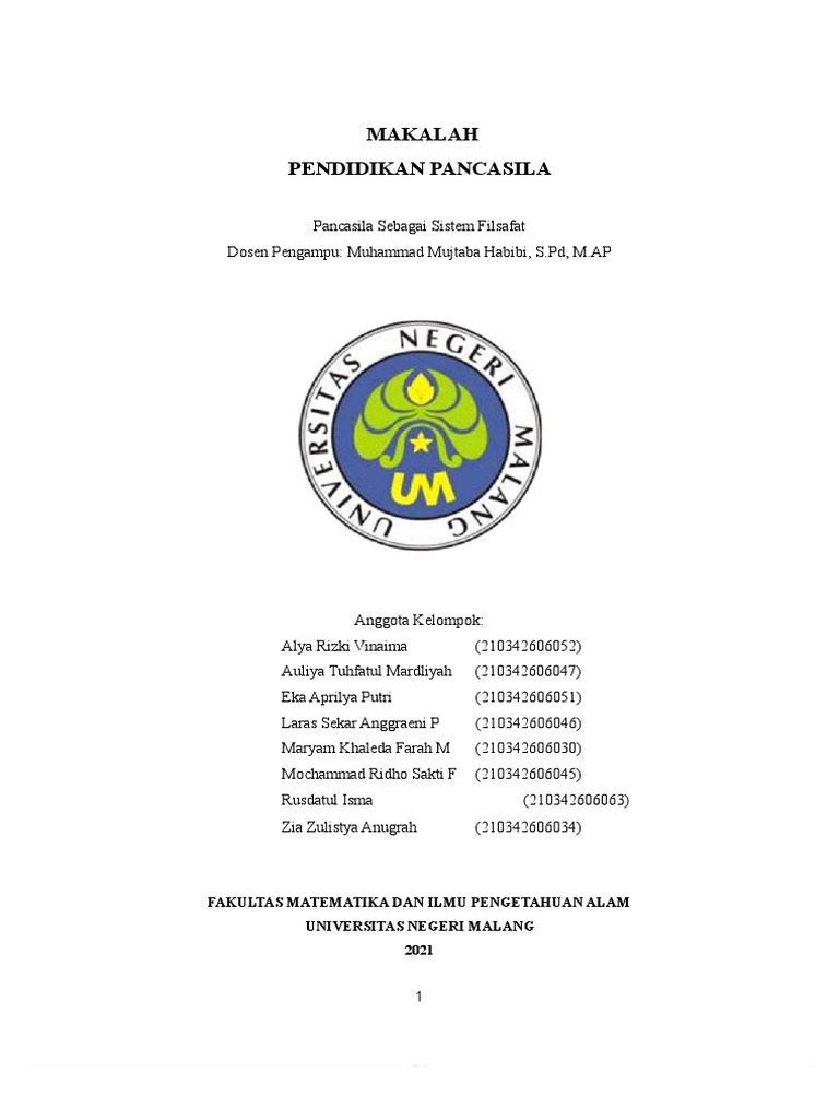 Makalah Pancasila Sebagai Sistem Filsafat Kelompok 1 | PDF | Sains & Matematika