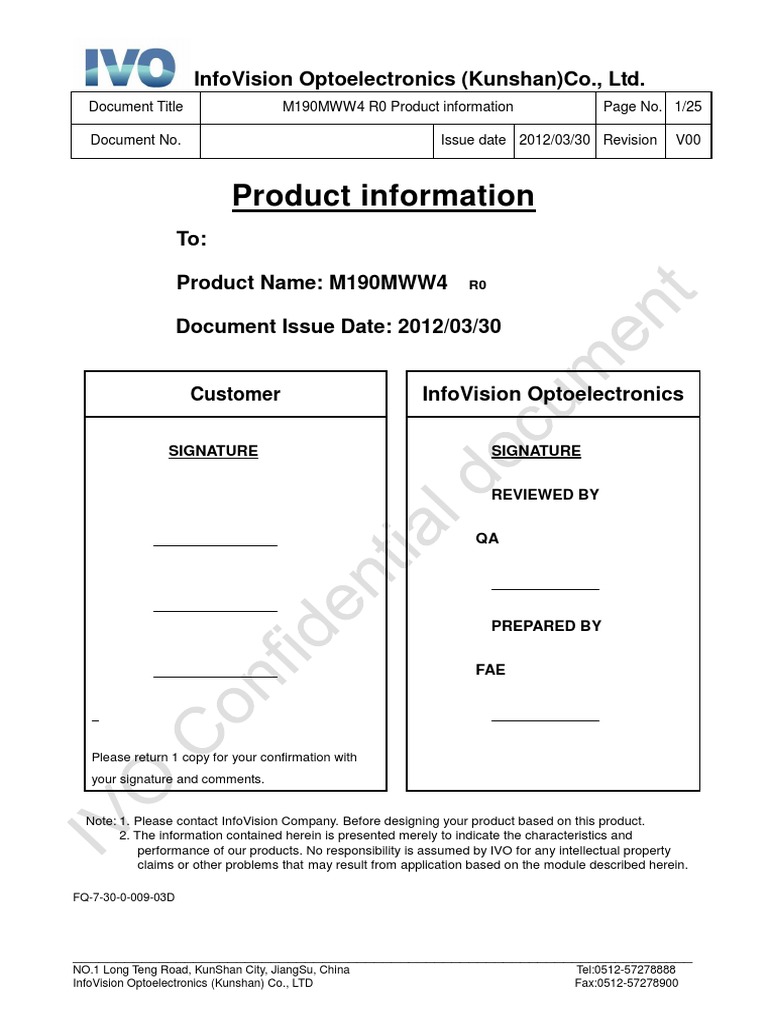 M190MWW4 R0 LCD Specs | PDF | Thin Film Transistor Liquid Crystal Display | Manufactured Goods