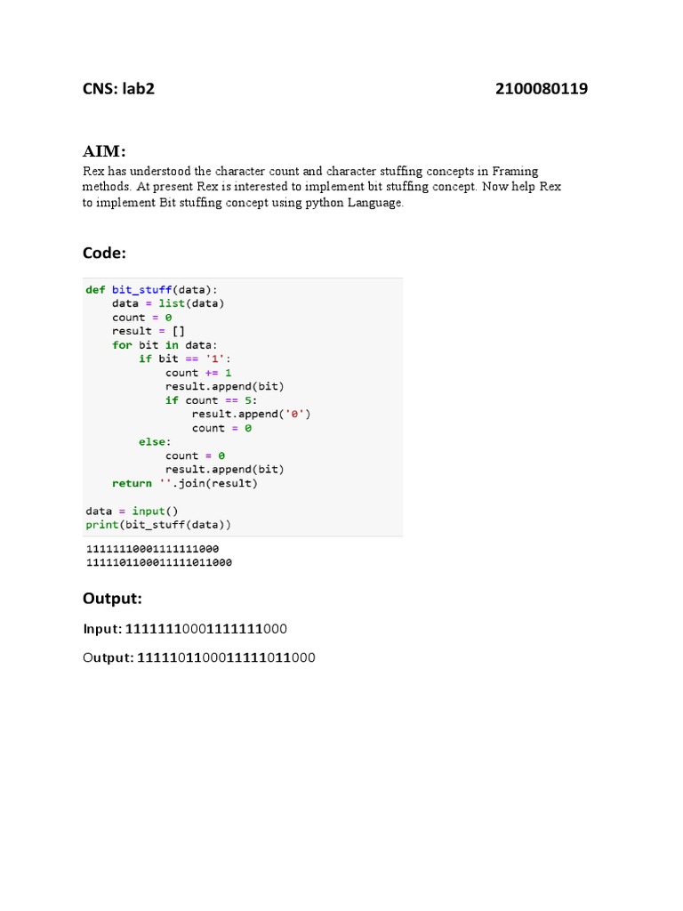 Bit Stuffing in Python Tutorial | PDF