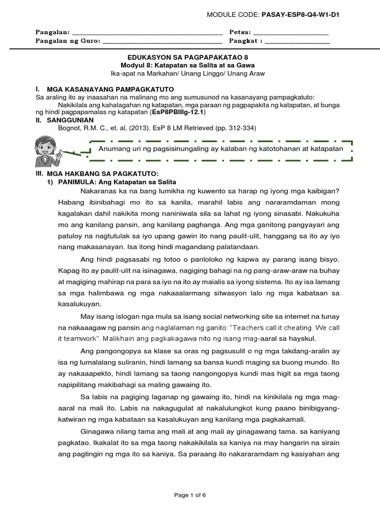7 Esp8 Q4 Week1 | PDF