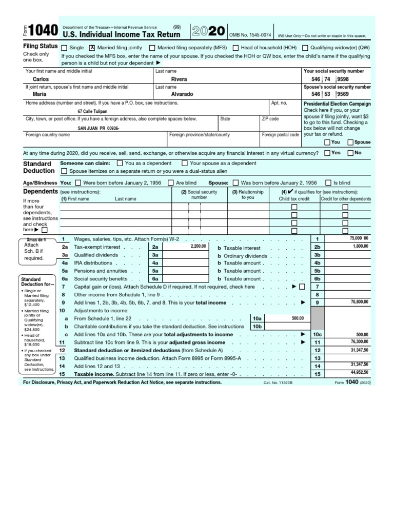 1040-1 (Planilla Federal) Abiezer | PDF | Tax Refund | Irs Tax Forms