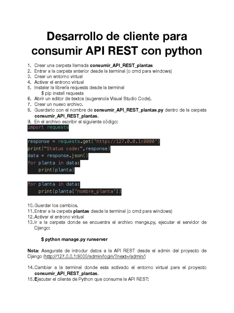 Desarrollo de Cliente para Consumir API REST Con Python PDF | PDF