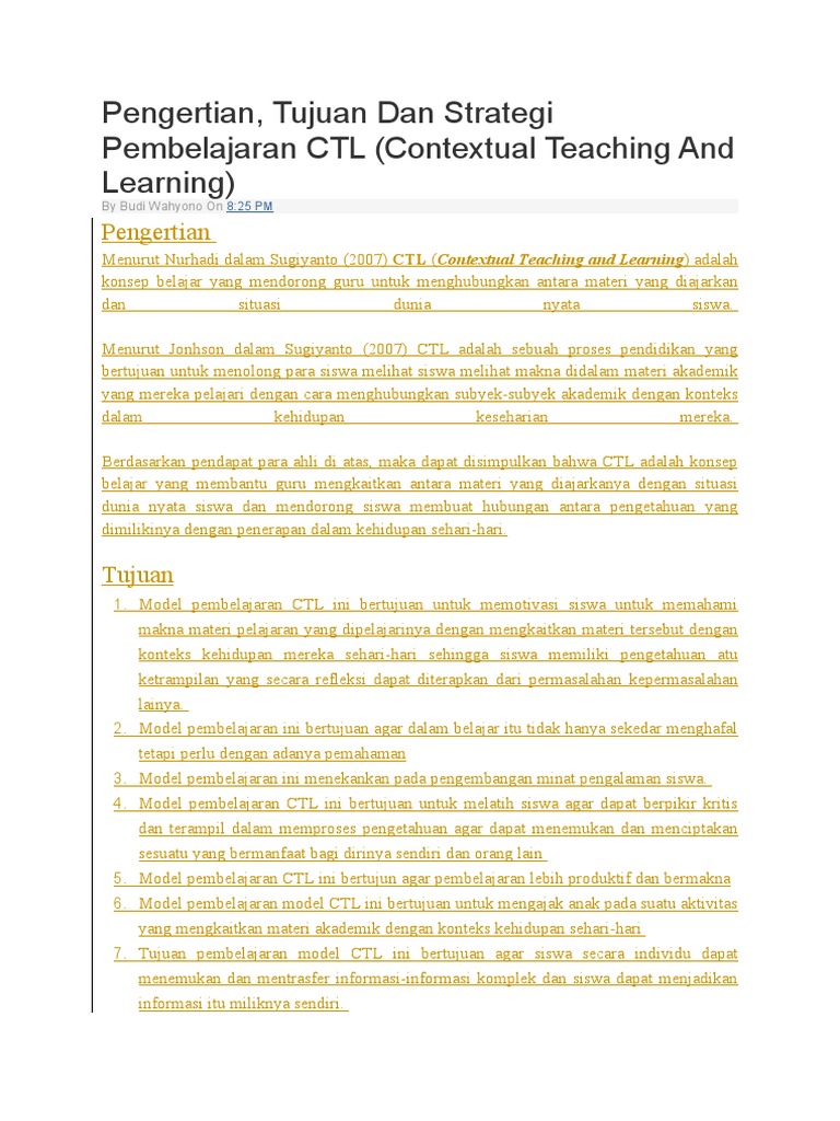 Pembelajaran Kontekstual CTL | PDF