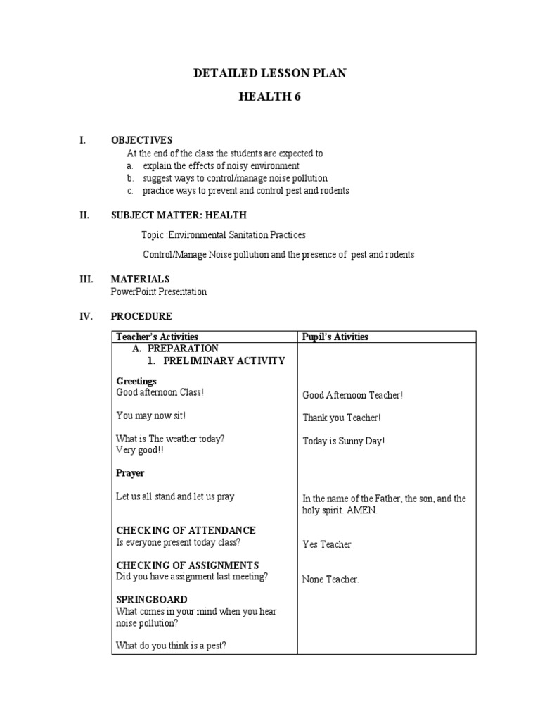 DETAILED LESSON PLAn Health | PDF | Pest (Organism) | Rodent