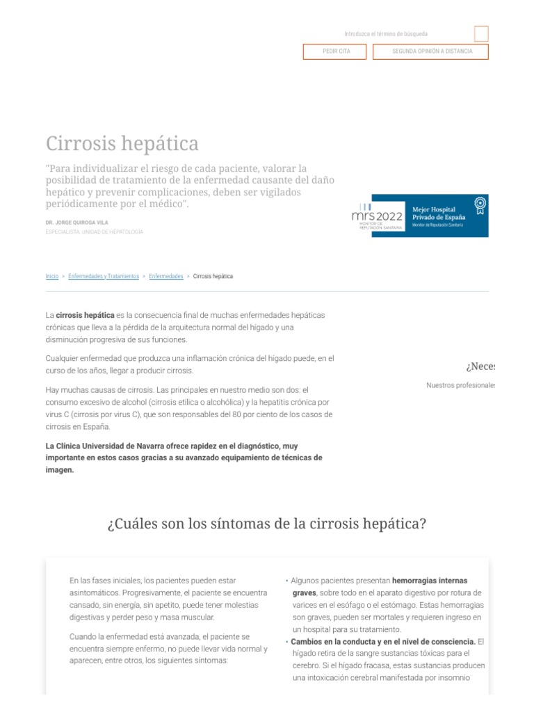 1cirrosis Hepática - Síntomas, Diagnostico y Tratamiento. Clínica Universidad de Navarra | PDF ...