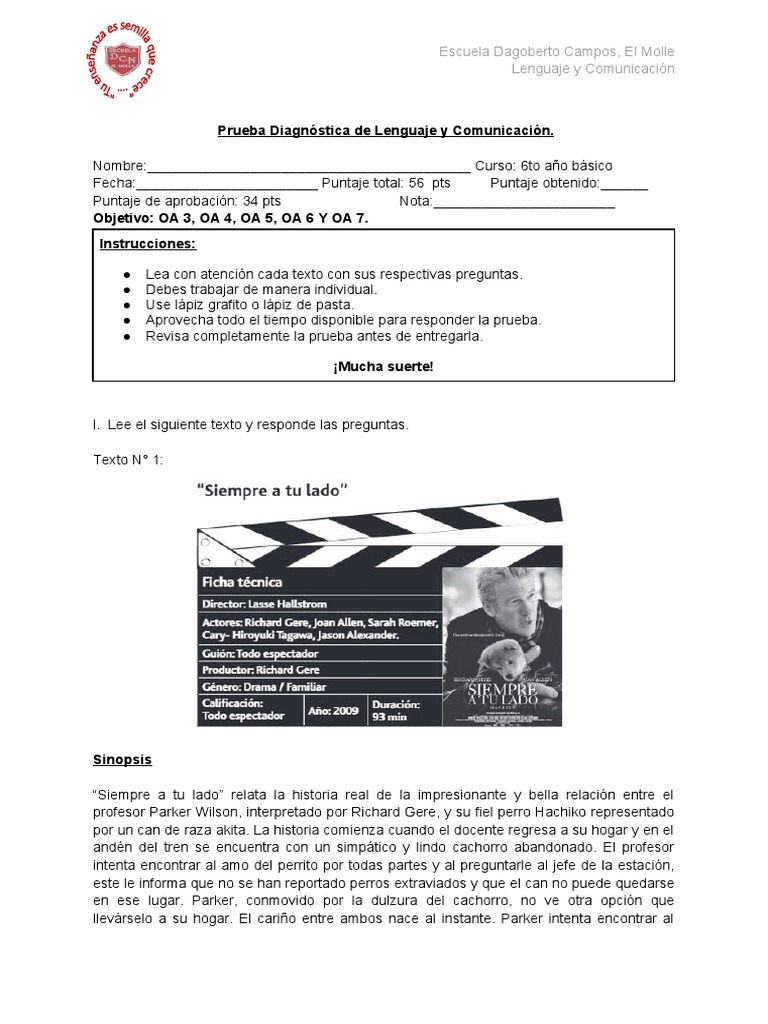 Prueba Diagnostico Lenguaje y Comunicación 6°to | PDF | Pintada | La risa