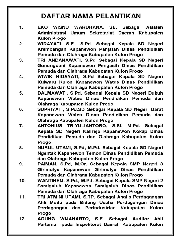 Daftar Nama Pelantikan PDF | PDF | Kesehatan Holistik