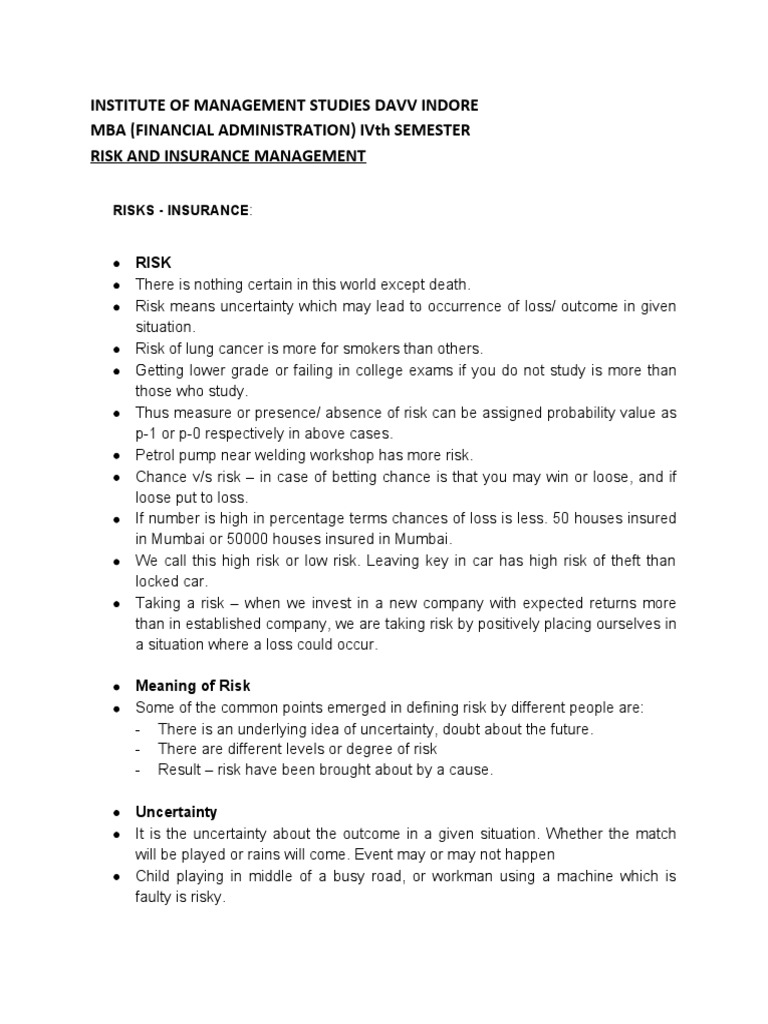 Insurance - Risk and Insurance | PDF | Risk | Uncertainty