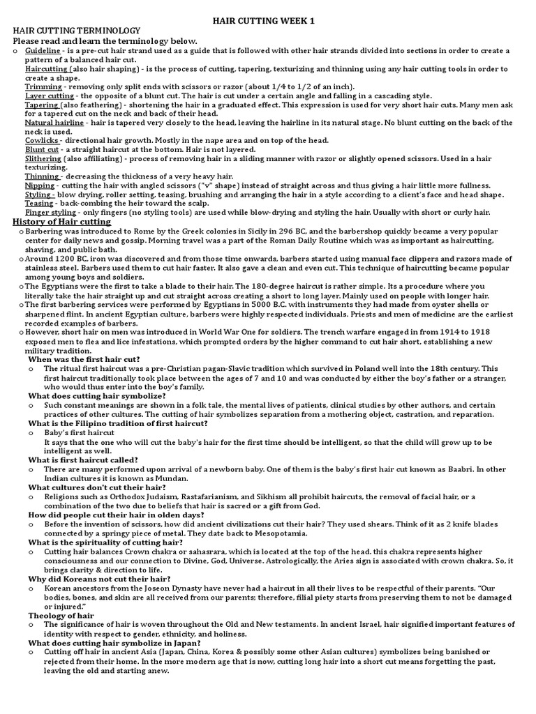 HAIR CUTTING WEEK 1 Edited | PDF | Hair | Hairstyle