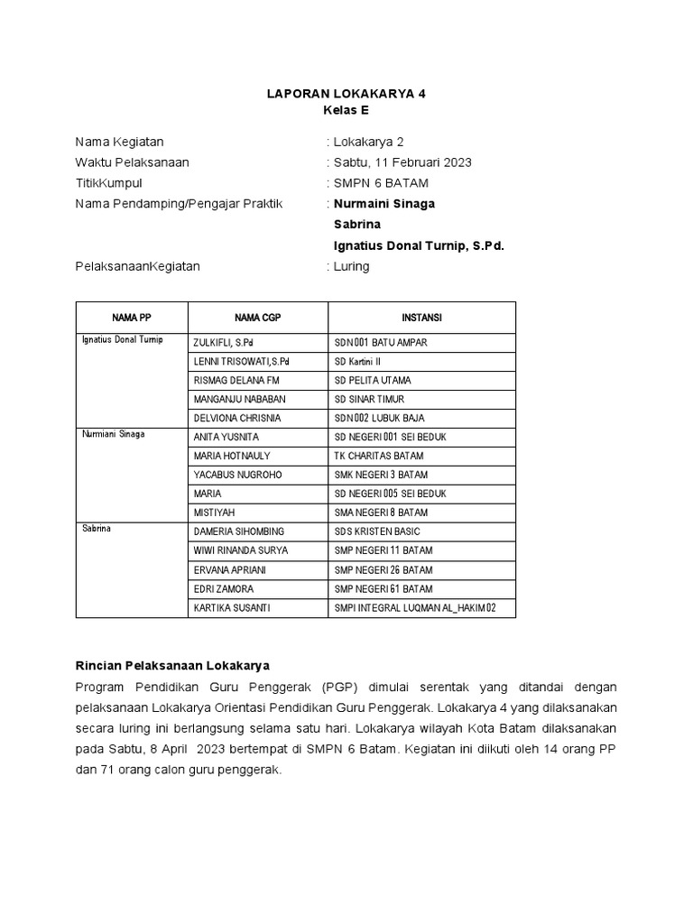Laporan Lokakarya 4 | PDF | Karier & Perkembangan