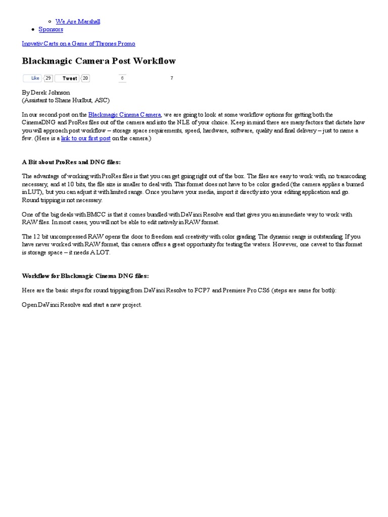 Blackmagic Camera Post Workflow _ Hurlbut Visuals | PDF | Adobe ...