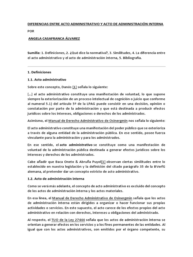 Diferencia Entre Acto Administrativo y Acto de Administración Interna PDF | PDF | Instituciones ...