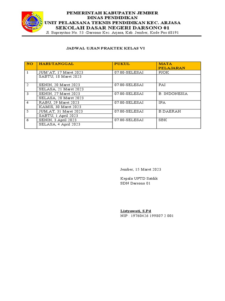 Jadwal Ujian Praktek | PDF