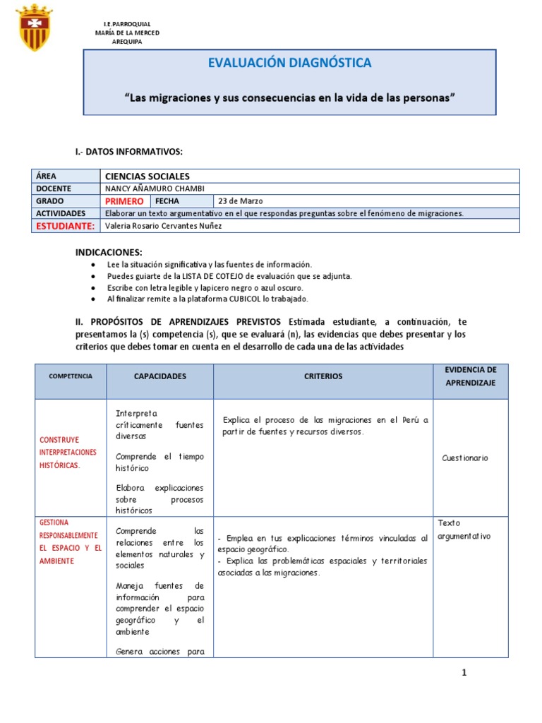 Evaluacion Diagnostica 1º CCSS | PDF