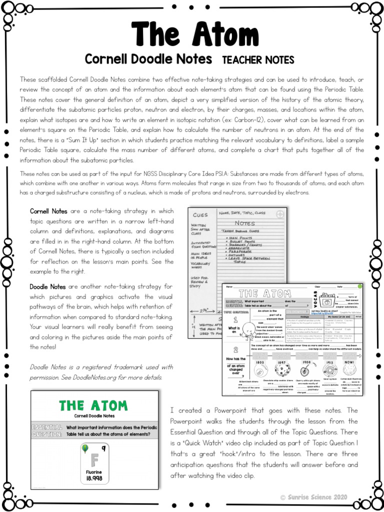 The Atom: Cornell Doodle Notes | PDF | Atoms | Chemical Elements