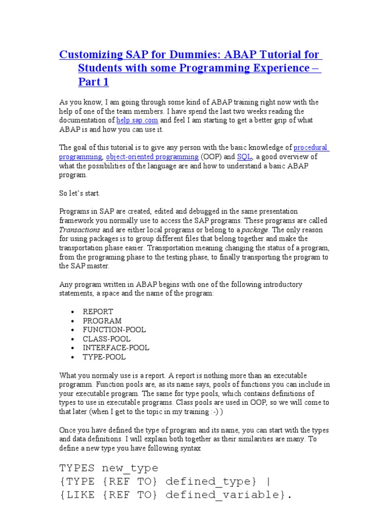 Customizing SAP-ABAP for Dummies | Sql | C (Programming Language)