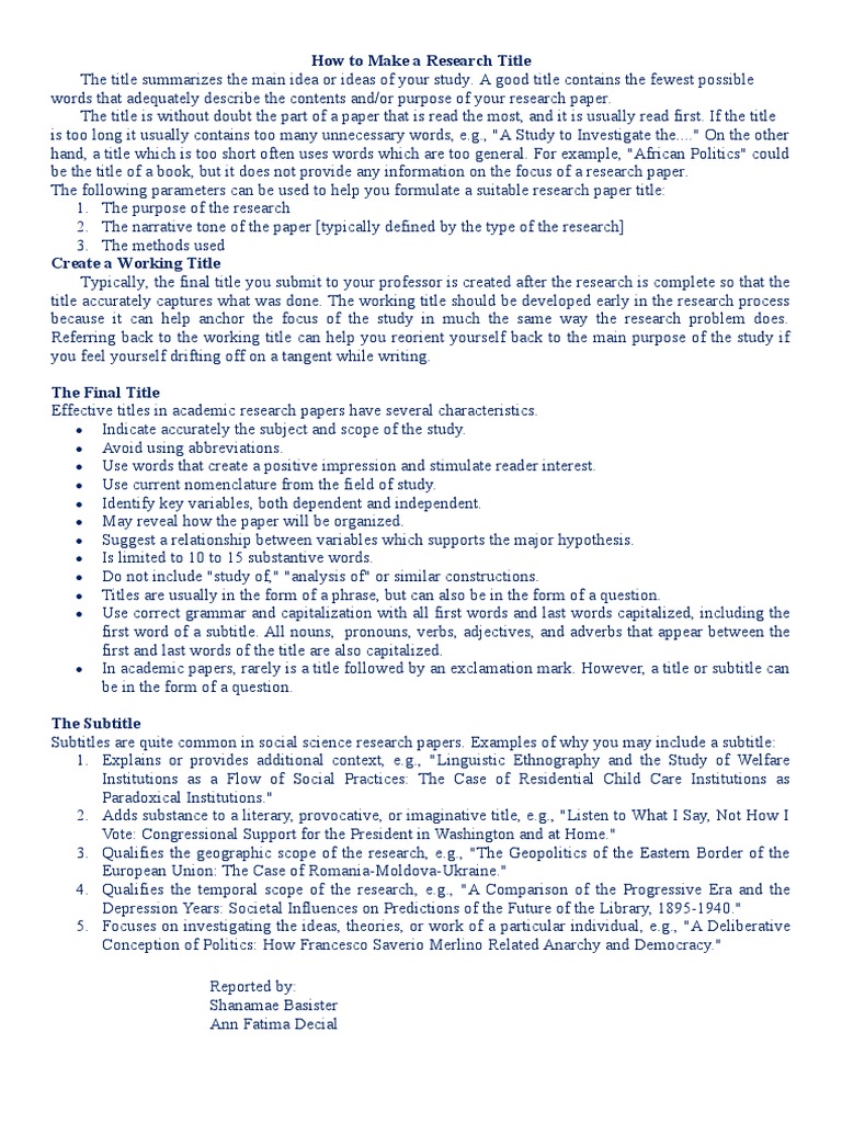 How To Make A Research Title | PDF | Noun | Word