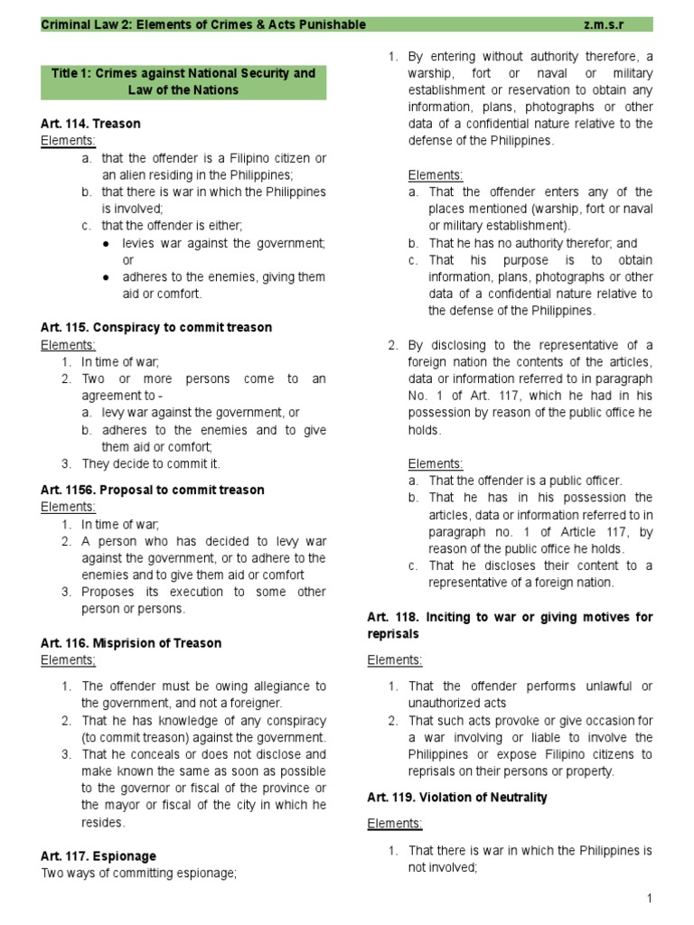 Crim Law 2 - Elements of Crimes | PDF | Crimes | Crime & Violence