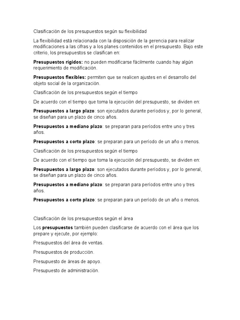 Clasificacion de Los Presupuestos | PDF