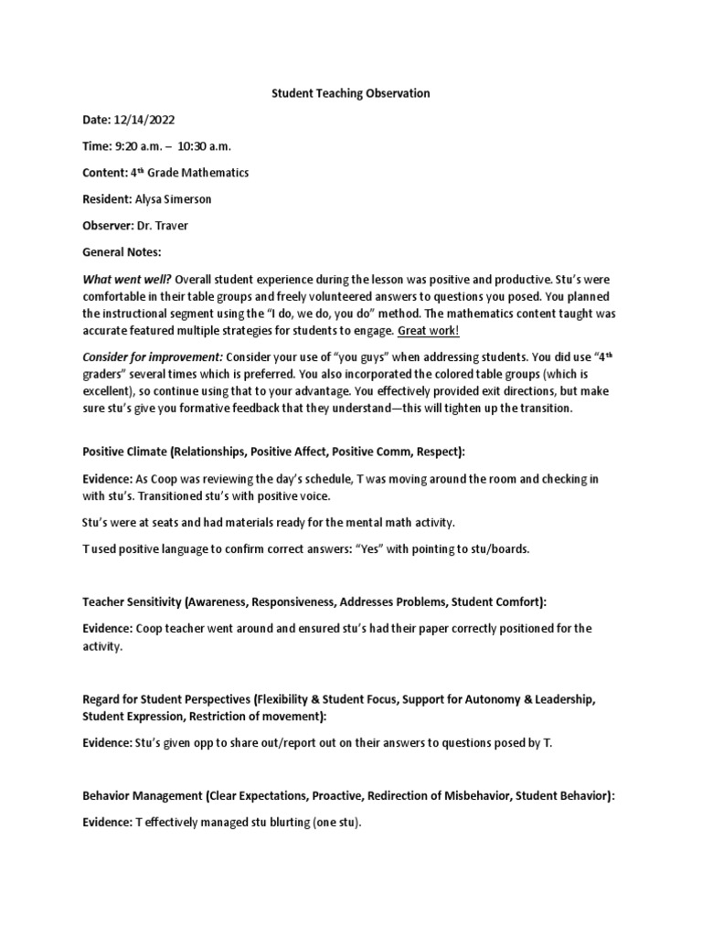 alysa simerson st observation 1 12 | PDF