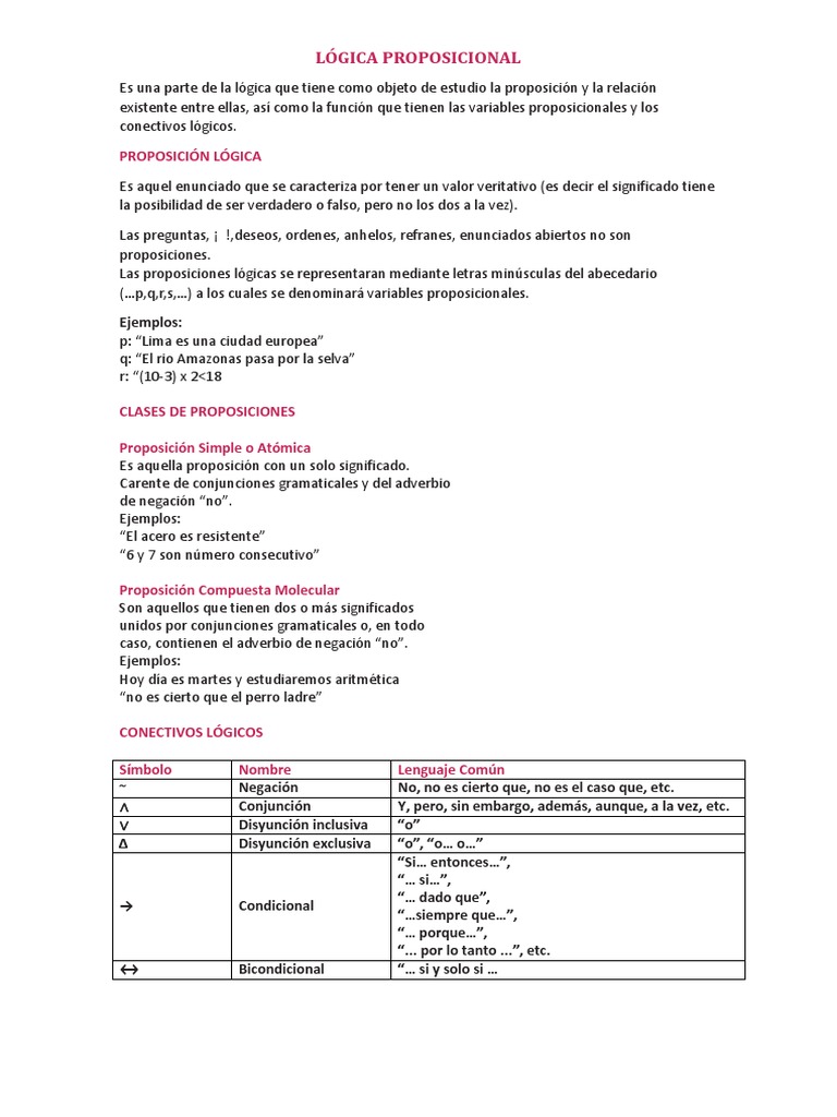 Lógica Proposicional: Proposiciones y Conectivos | PDF | Proposición ...