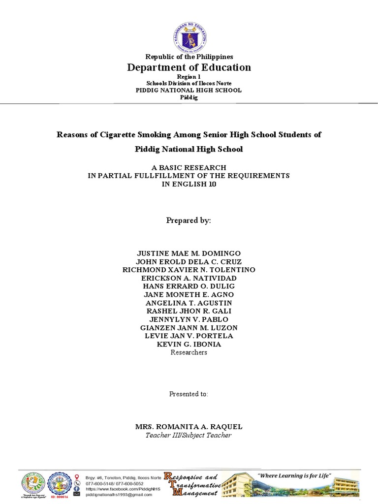Research Title Page Letter To Principal Respondents Grade 10 2022 2023 ...