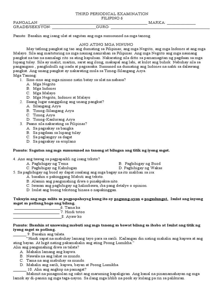 Fil. 6 Q3 TQ 30 Items | PDF