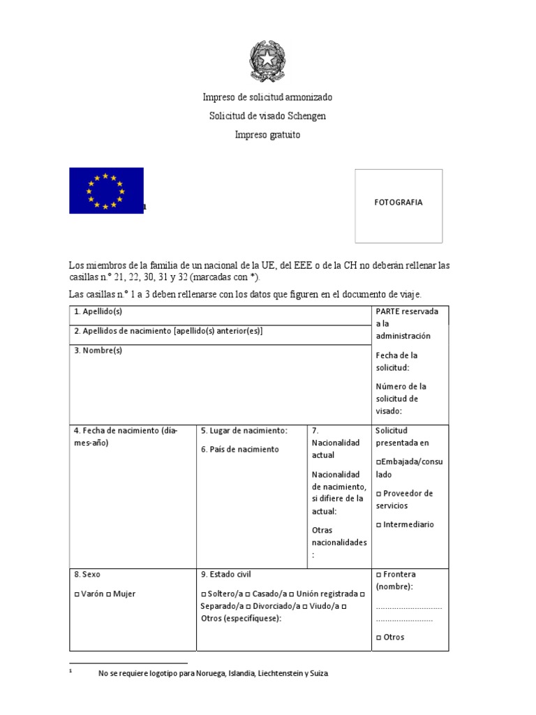 Formulario Schengen Italia Nuevo PDF | PDF | Visa de viaje | Pasaporte