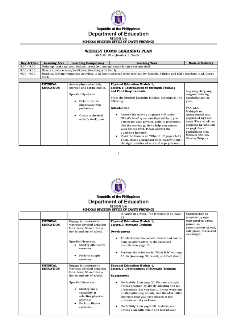 WEEK 5 6 - Physical Education Grade 10 Quarter 1 Week 1 2 | PDF ...