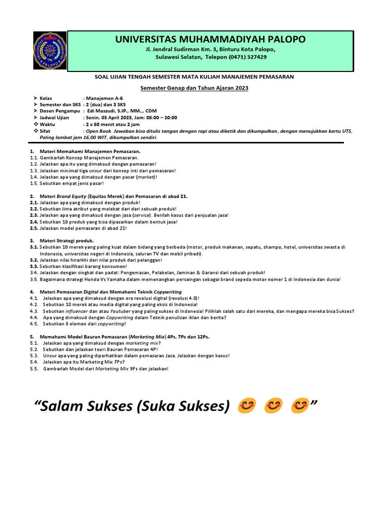 Soal Uts MK MNJ PMS 2023 KLS A6 | PDF