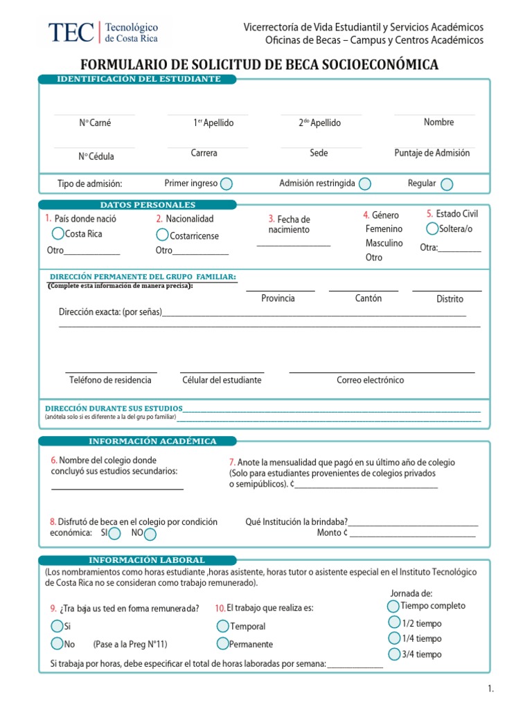 Formulario de Solicitud de Atencion Socio Economica Tec PDF | PDF | Tarjeta de crédito | Salario