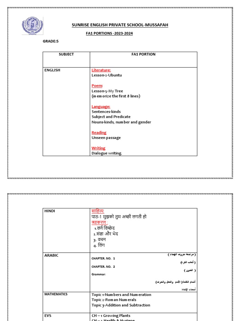 Grade 5 Exam Portions - Fa1 | PDF