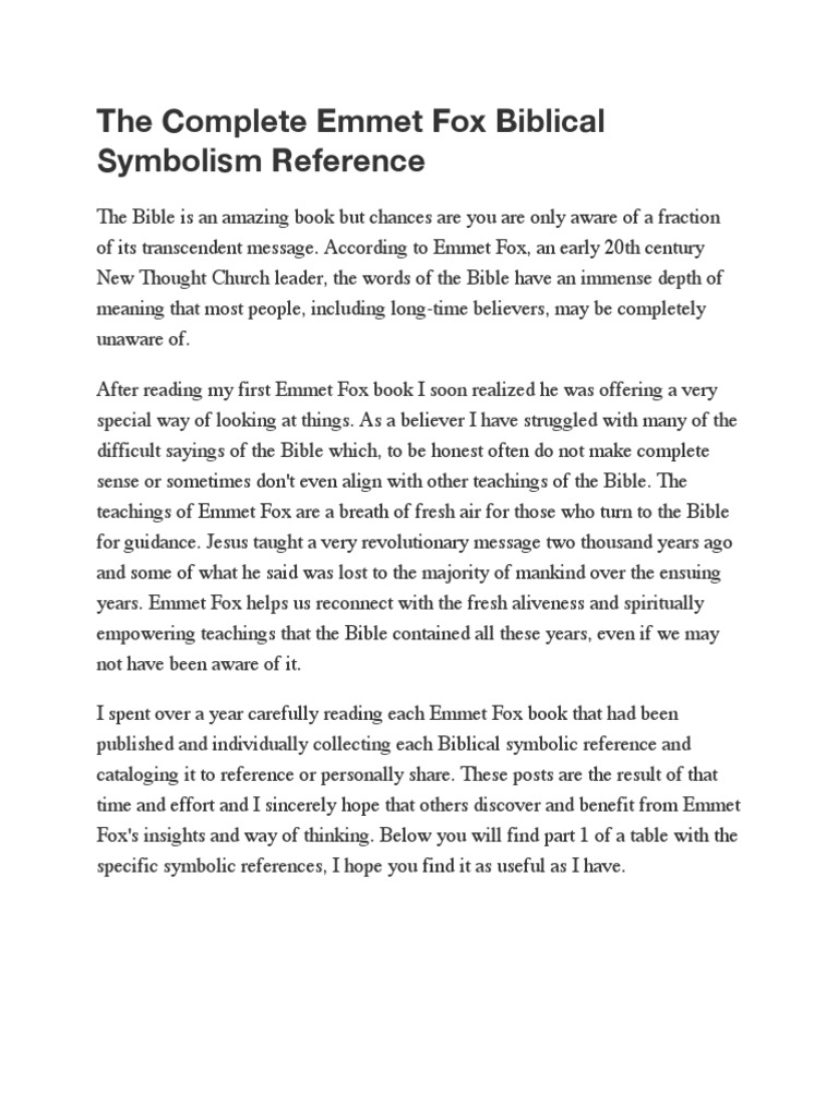 The Complete Emmet Fox Biblical Symbolism Reference | PDF | Jesus | Prayer