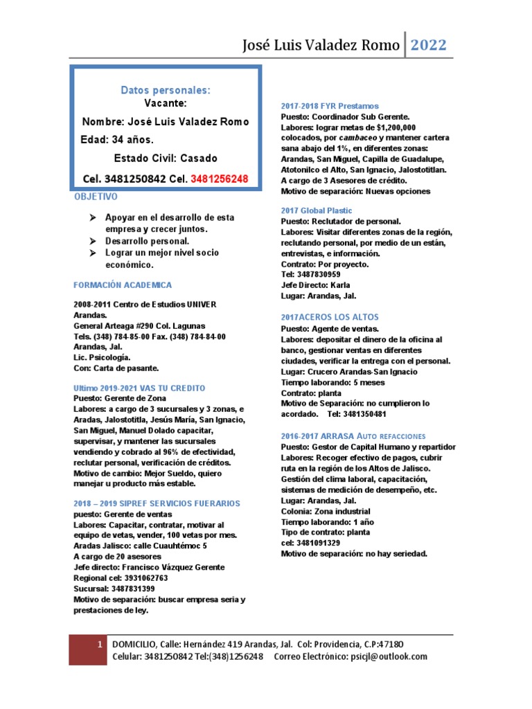 José Luis Valadez Romo - CV 2022 | PDF | Business