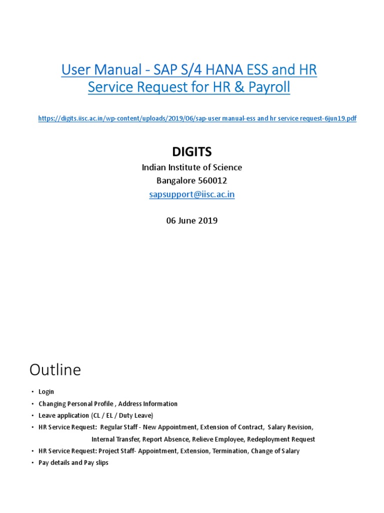Sap User Manual Ess and HR Service Request 6jun19 PDF | PDF | Login ...