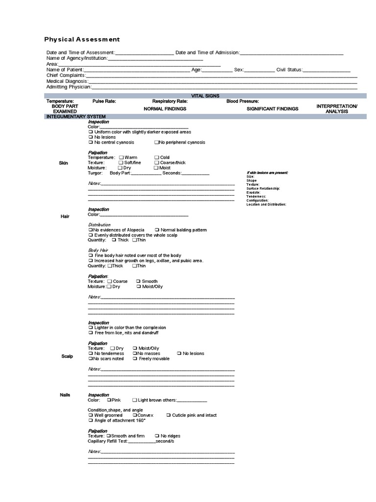 Physical Assessment Checklist For Duty | PDF | Human Nose | Human Head ...