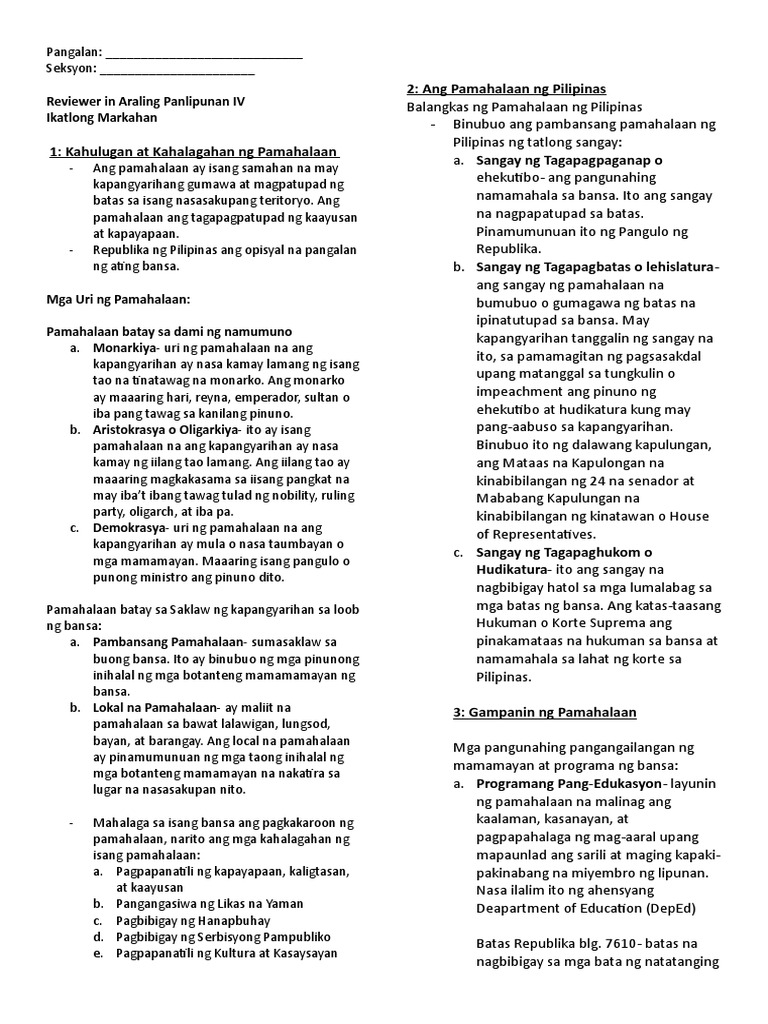 Reviewer Sa AP4 3rd Quarter | PDF