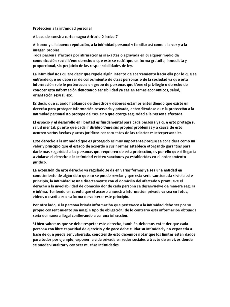 Protección A La Intimidad Personal | PDF | Derecho a la privacidad ...