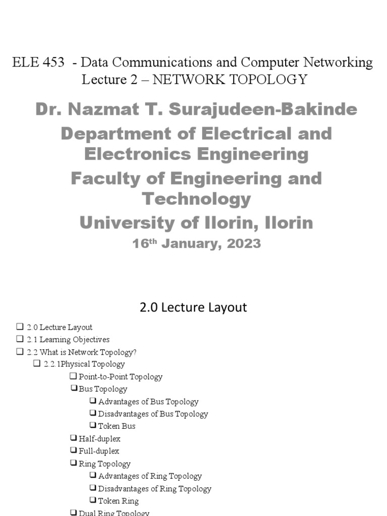 ELE453 Lecture 2-1 | PDF | Network Topology | Computer Network
