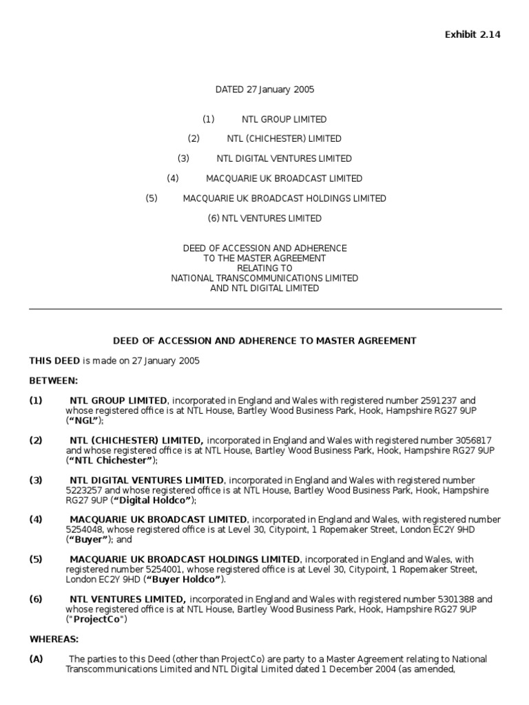 Law - Insider - NTL Inc - Dated 27 January 2005 Deed of Accession and ...