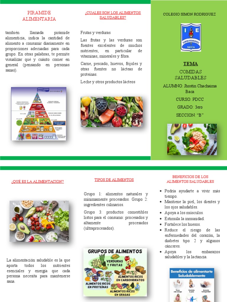 Triptico de Alimentos Saludables | PDF | Alimentos | Leche