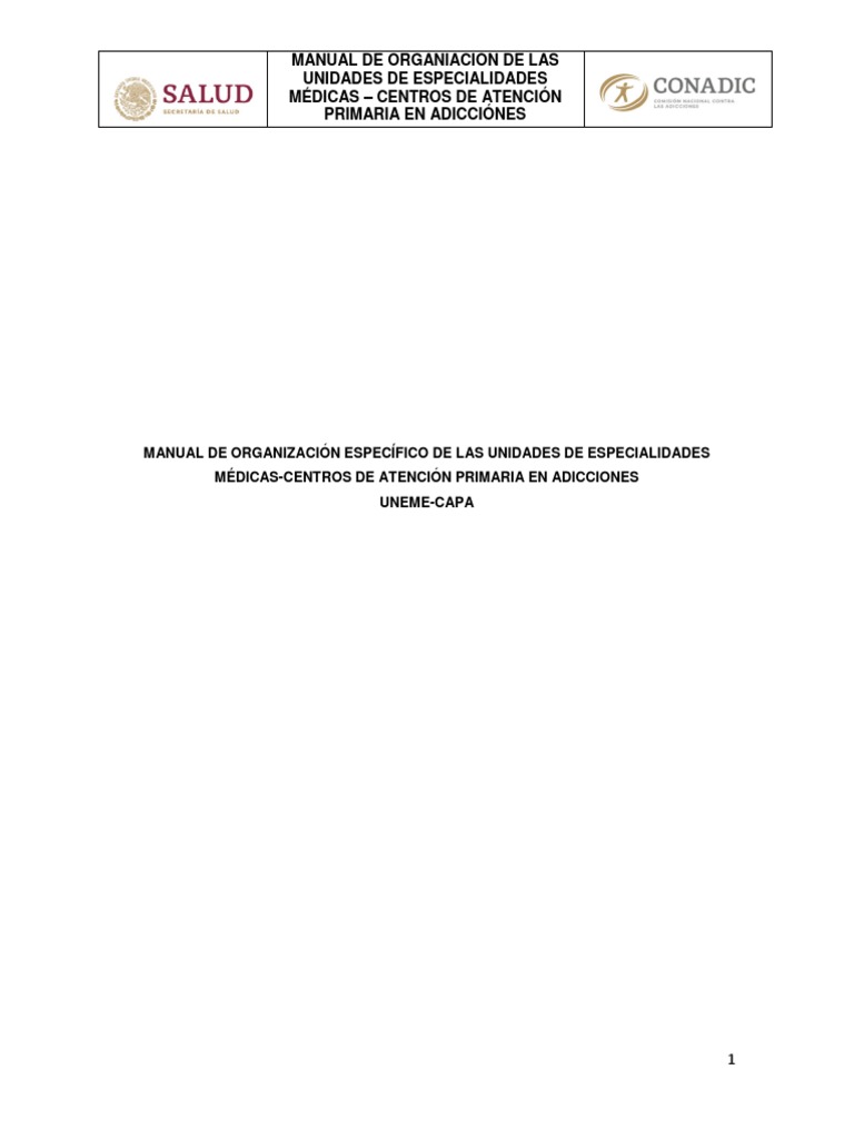 Manual de Organización de Las Unidades de Especialidades Médicas - Centros de Atención Primaria ...