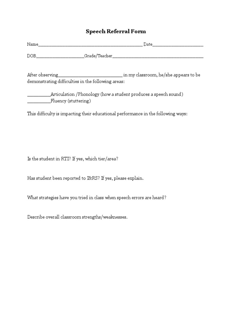 Speech Referral Form Guide | PDF