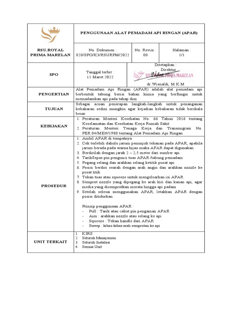 Sop Penggunaan Apar | PDF