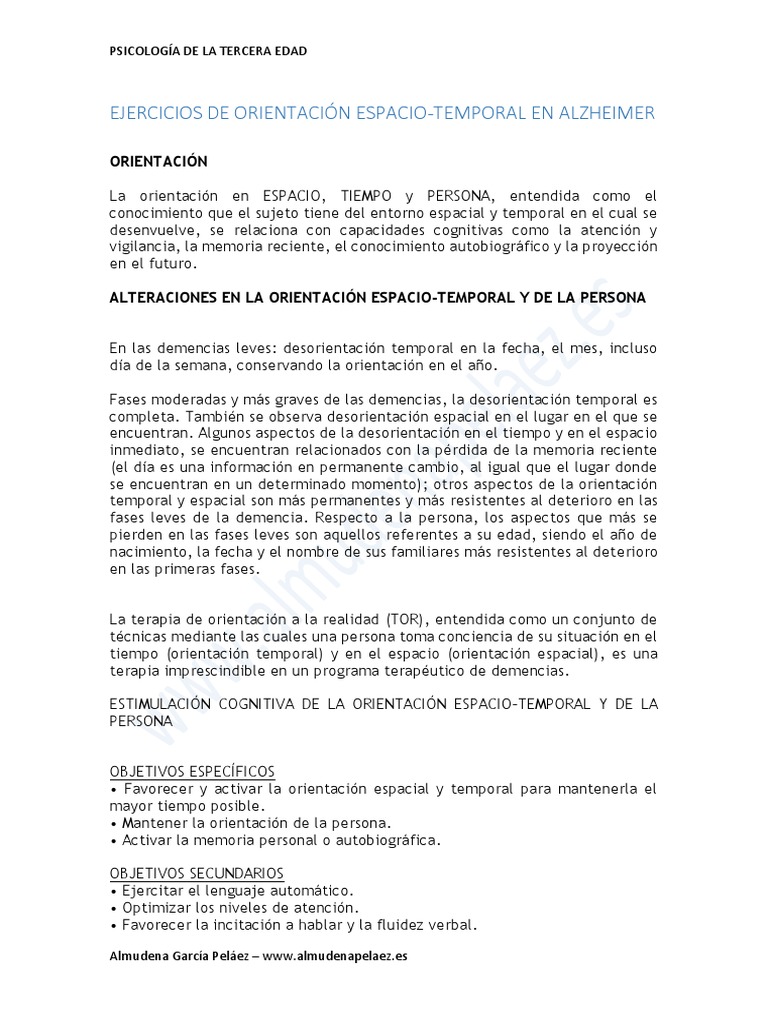 Ejercicios de Orientación Espacio-Temporal | PDF | Memoria | Demencia