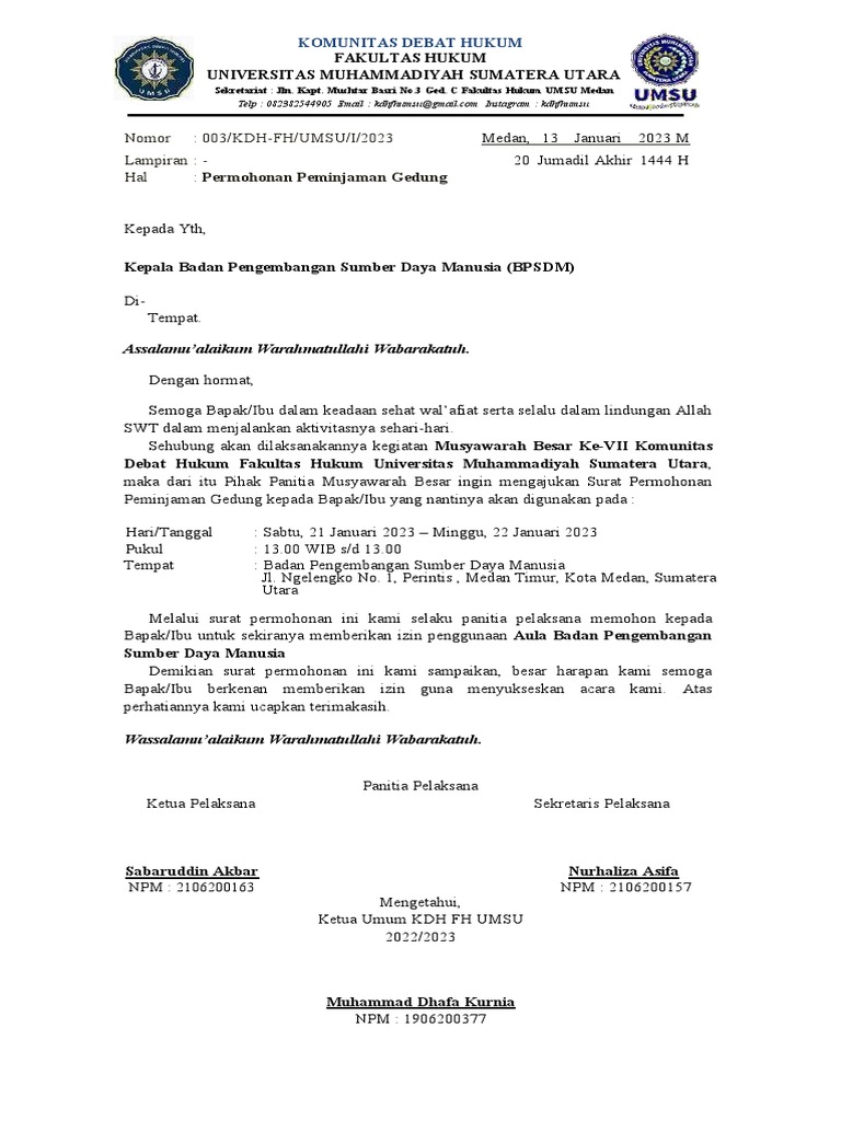 002 Surat Permohonan Peminjaman 2023 | PDF
