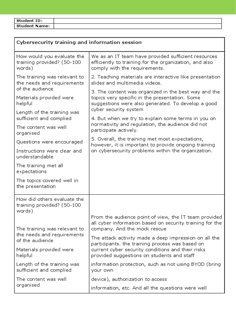 Cybersecurity Training Evaluation Report | PDF | Computer Security ...
