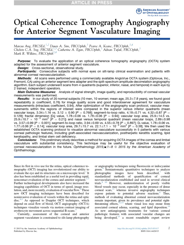OCTA Ophthalmology Paper 2015 | PDF | Cornea | Angiography